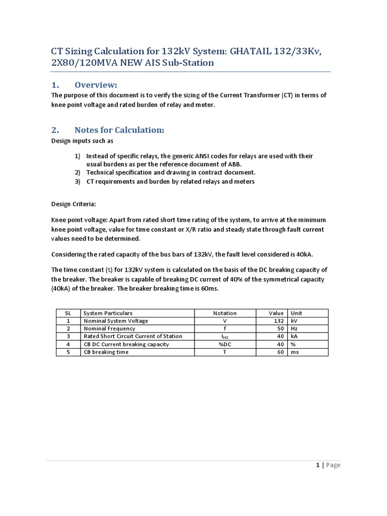 CT Sizing for 132kV Substation | PDF | Electrical Substation ...