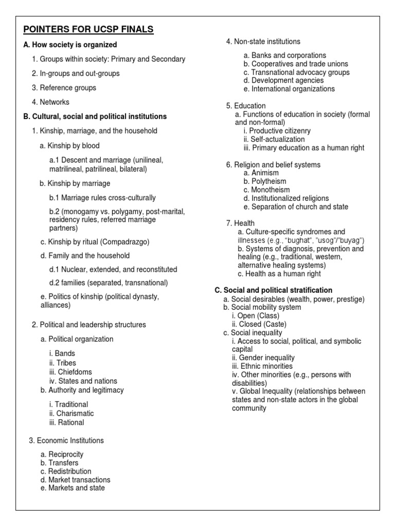 Pointers For Ucsp Finals | PDF | Kinship | Marriage