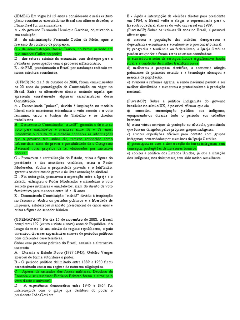 3º Ano - História - Recuperação | PDF | Brasil | Cidadania