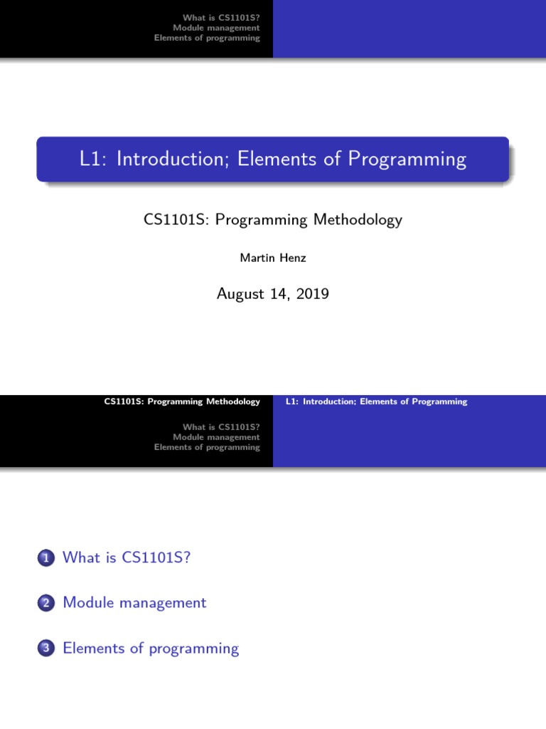 L1: Introduction Elements of Programming: CS1101S: Programming Methodology | PDF | Computer ...