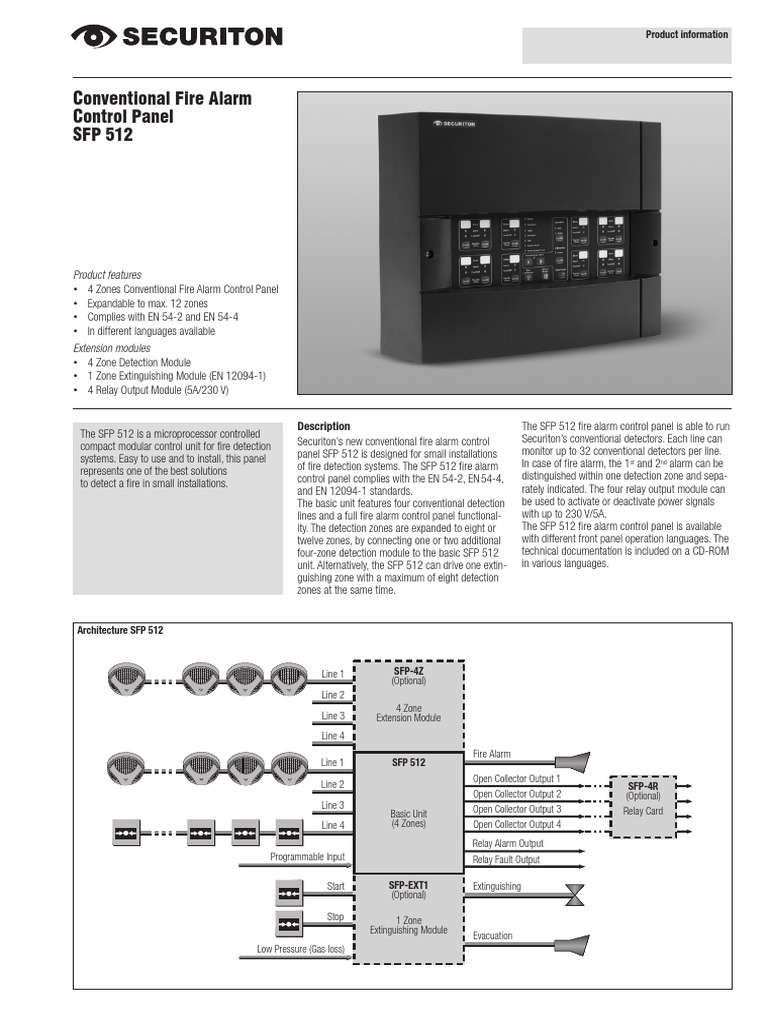 Conventional Fire Alarm Control Panel SFP 512: Product Features | PDF ...