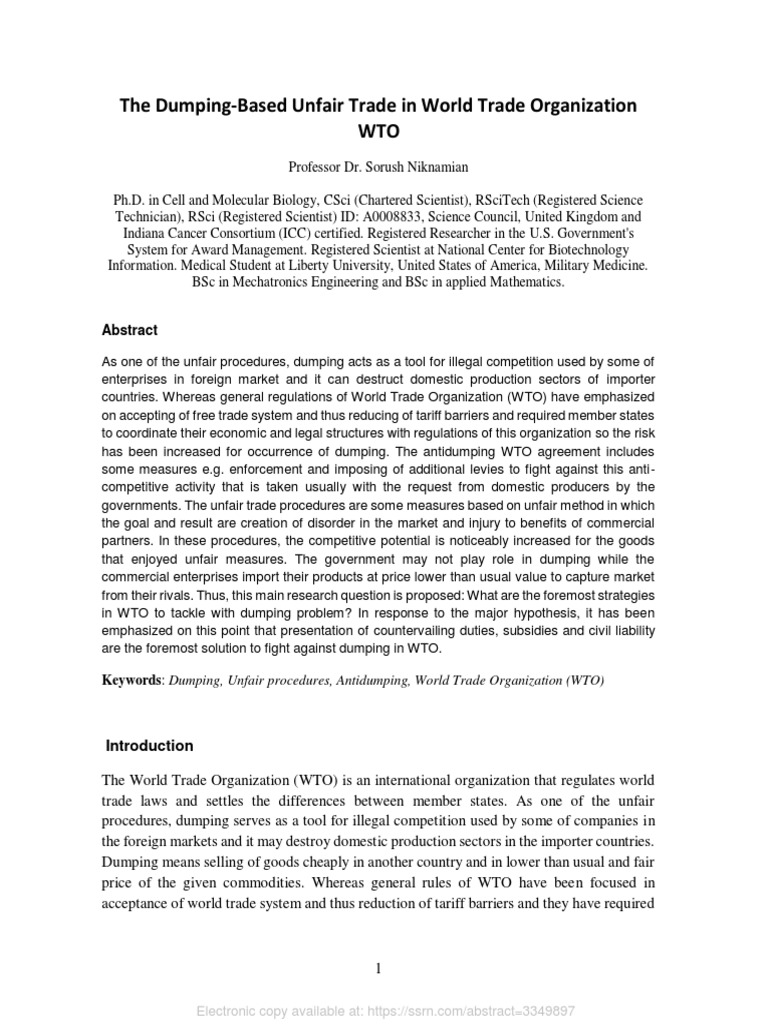 The Dumping-Based Unfair Trade in World Trade Organization WTO | PDF ...