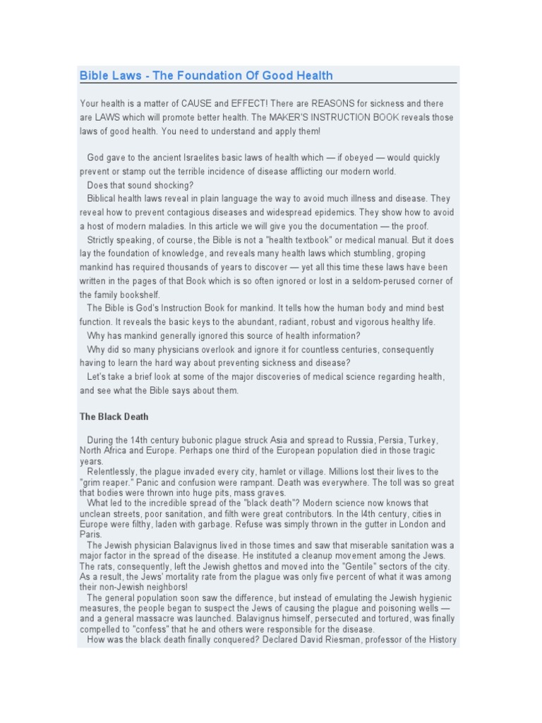 Bible Laws - The Foundation of Good Health | PDF | Florence Nightingale ...