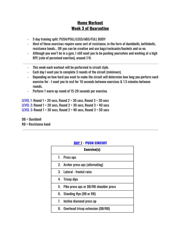 Quarantine Home Workout Plan: Week 3 | PDF | Physical Fitness | Weight ...