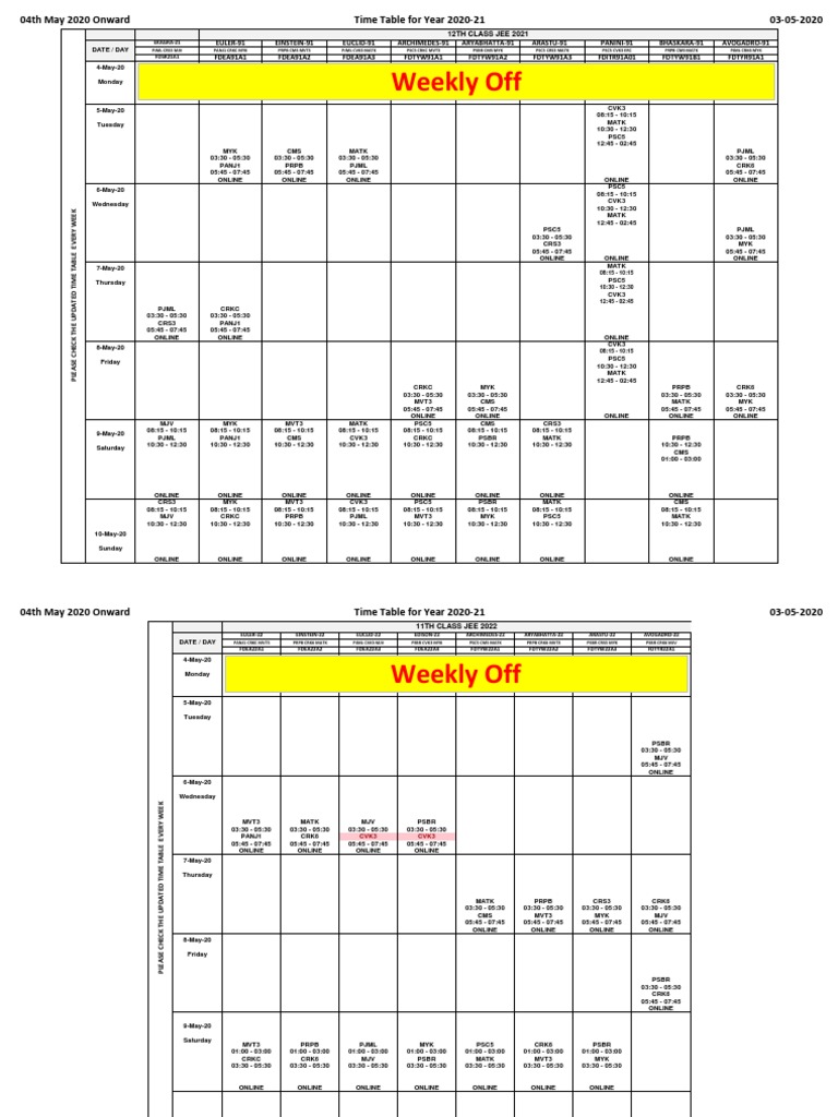 04th May Onward Time Table | PDF | Sports