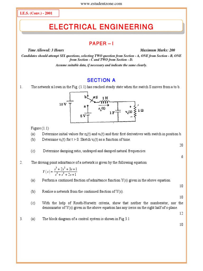 IES 2001 Engineering Exam Paper | PDF | Electrical Resistivity And ...