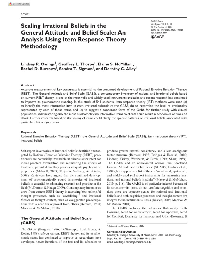 Scaling Irrational Beliefs in The General Attitude and Belief Scale: An ...