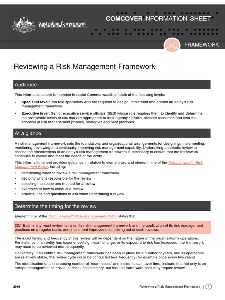 Reviewing A Risk Management Framework: Comcover Information Sheet | PDF ...