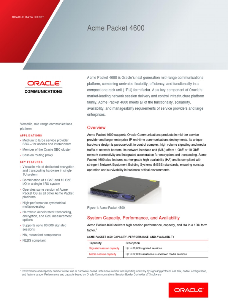 Acme Packet 4600: Oracle Data Sheet | PDF | Ip Multimedia Subsystem ...
