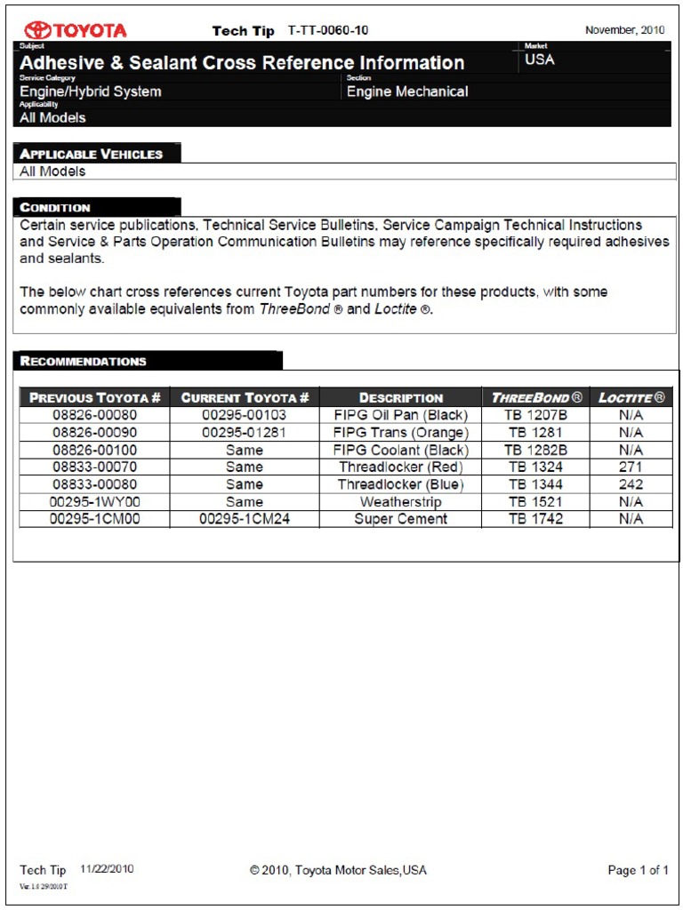 Toyota Adhesive & Sealant Cross Ref PDF | PDF
