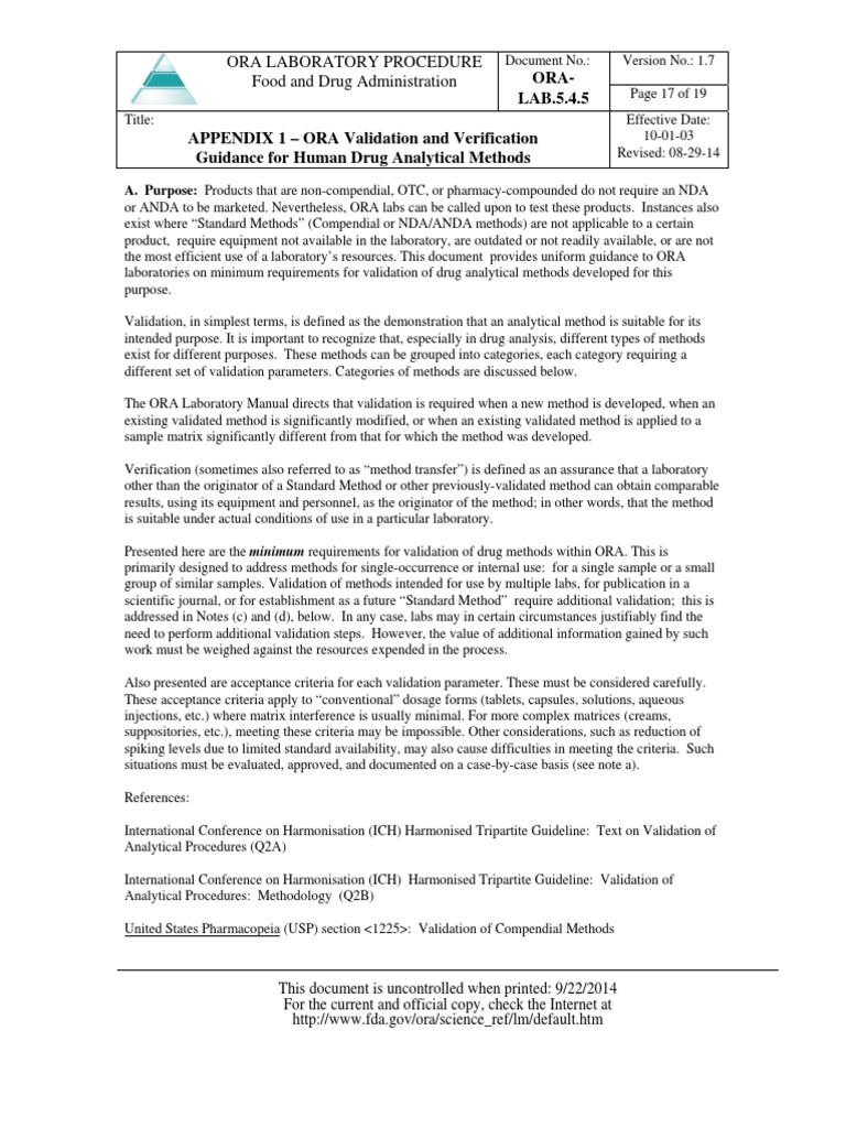 APPENDIX 1 - ORA Validation and Verification Guidance For Human Drug Analytical Methods PDF ...