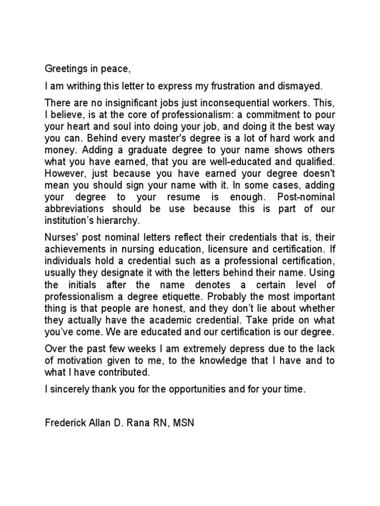 Letter of Professionalism | PDF