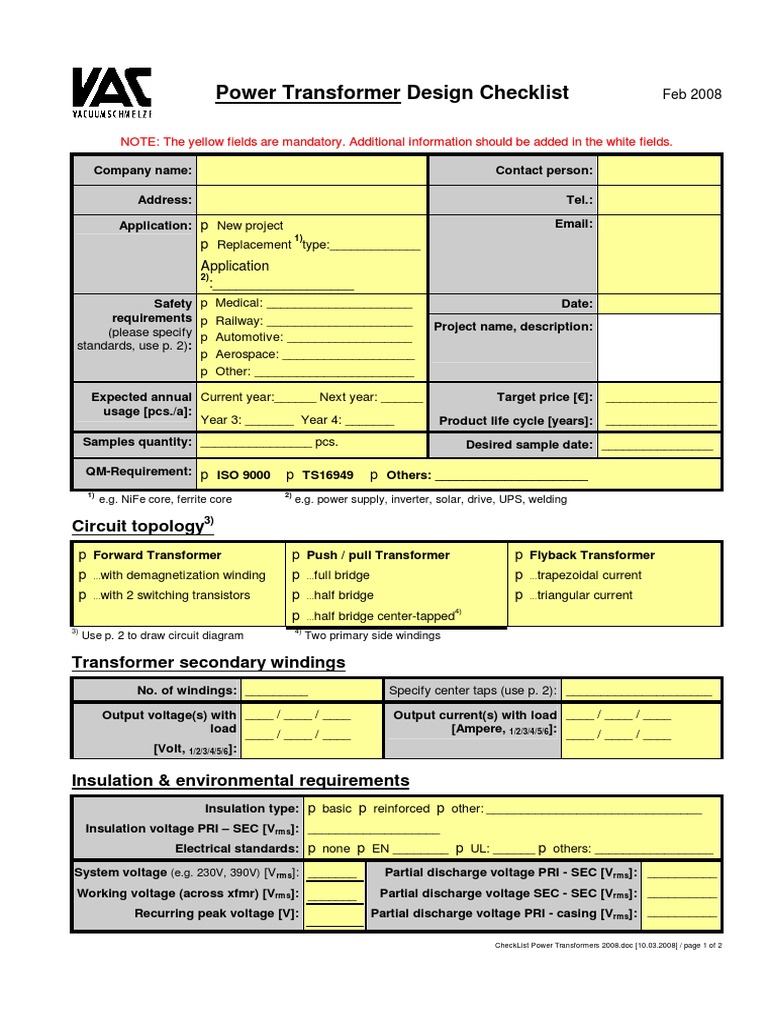 Transformer Design Checklist | PDF | Transformer | Insulator (Electricity)