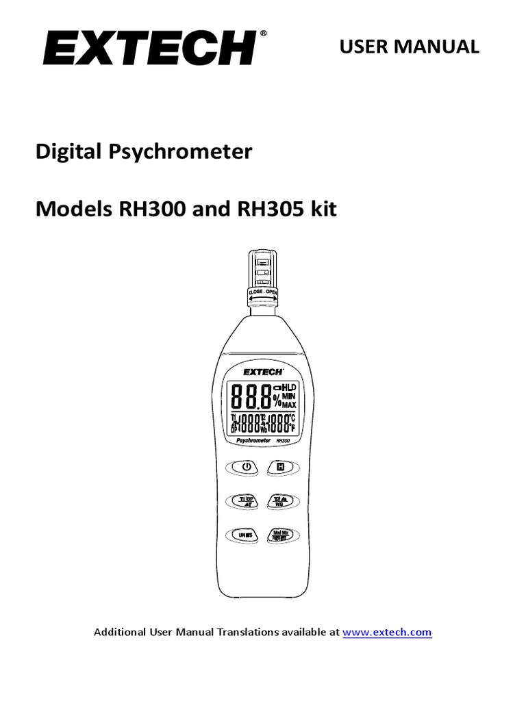 Digital Psychrometer Models RH300 and RH305 Kit: User Manual | PDF ...