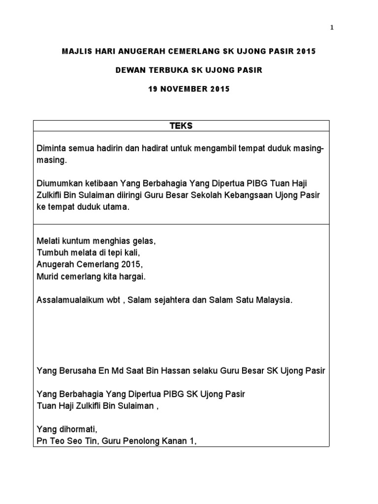 Contoh Skrip Pengacaraan Majlis | PDF