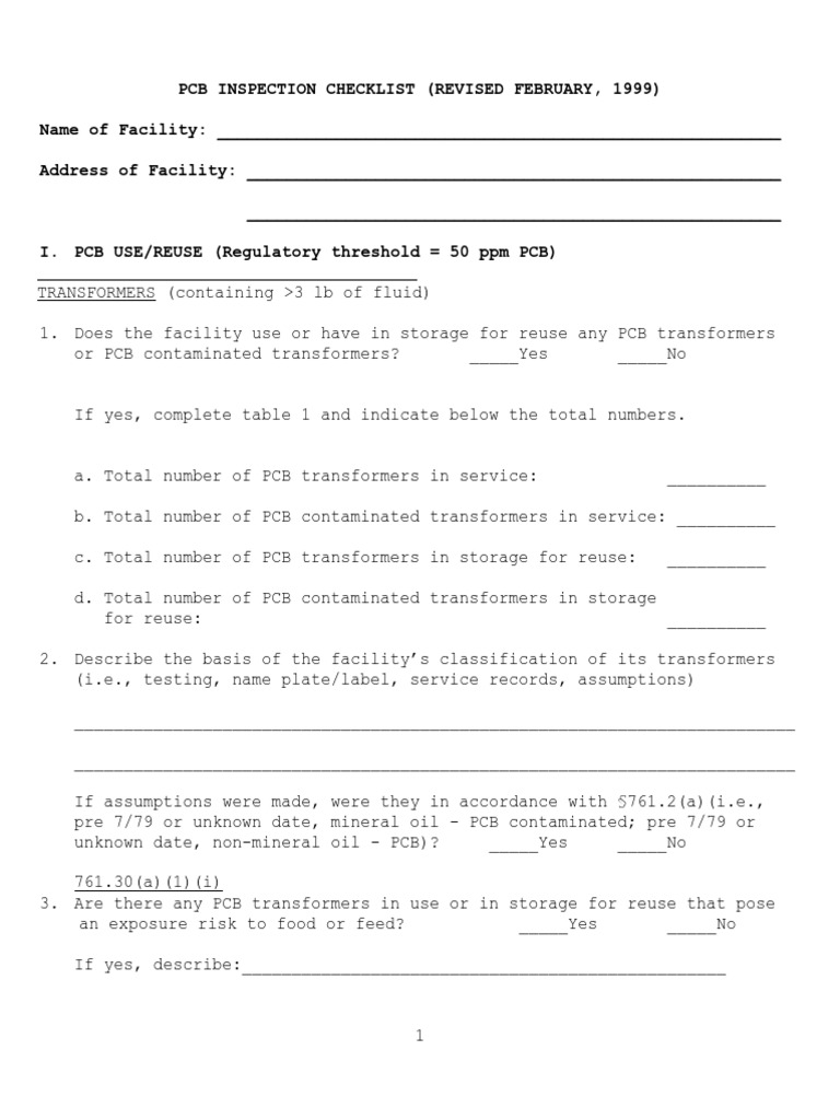 PCB Checklist | PDF | Polychlorinated Biphenyl | Waste Management