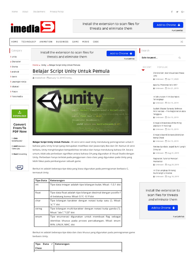 Panduan Pemula: Script Unity C# | PDF