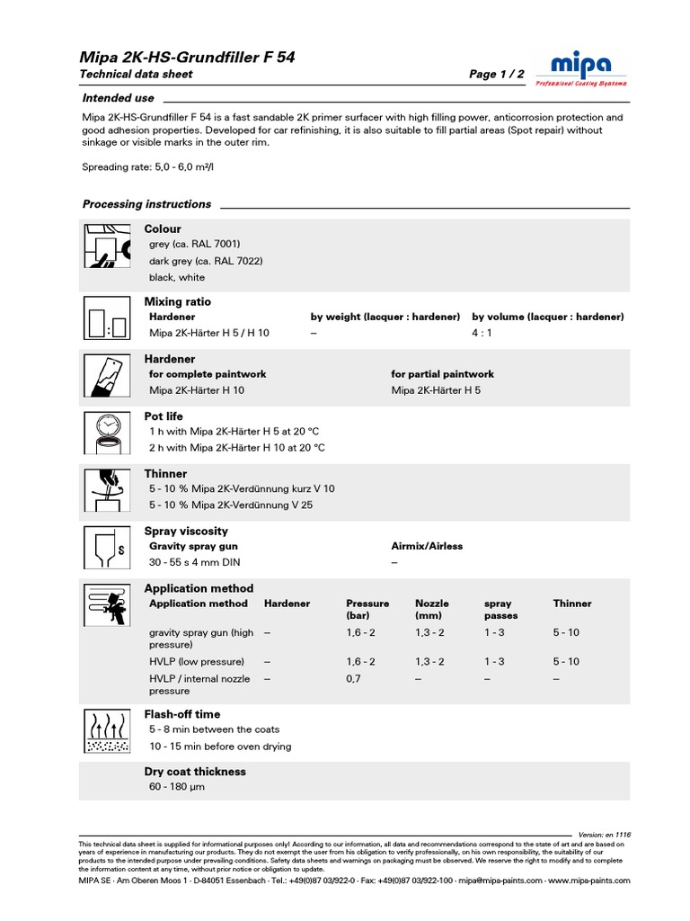 Mipa 2K-HS-Grundfiller F 54: Technical Data Sheet Page 1 / 2 Intended ...