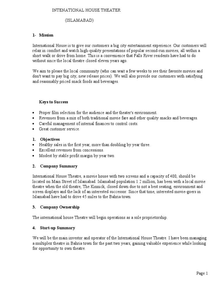 Movie Theater Business Plan | PDF | Nonprofit Organization | Movie Theater