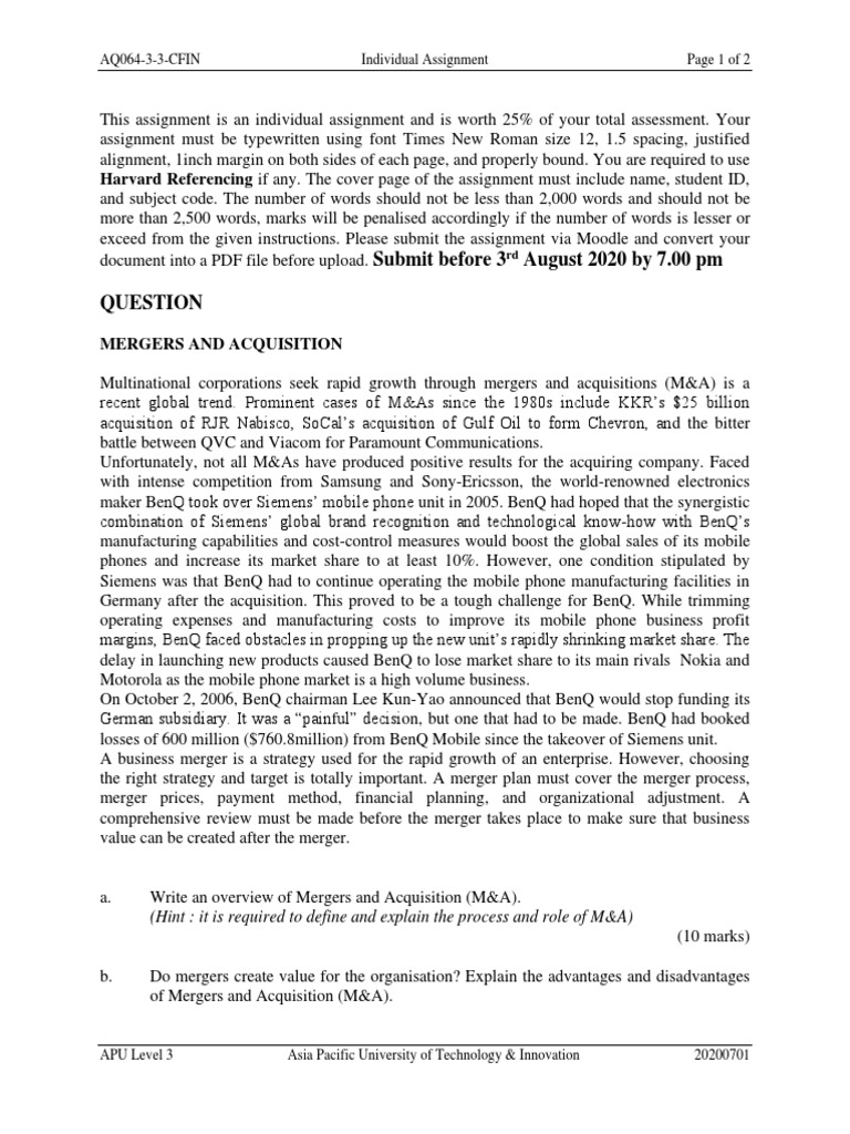 Assignment - Questions | PDF | Mergers And Acquisitions | Economies