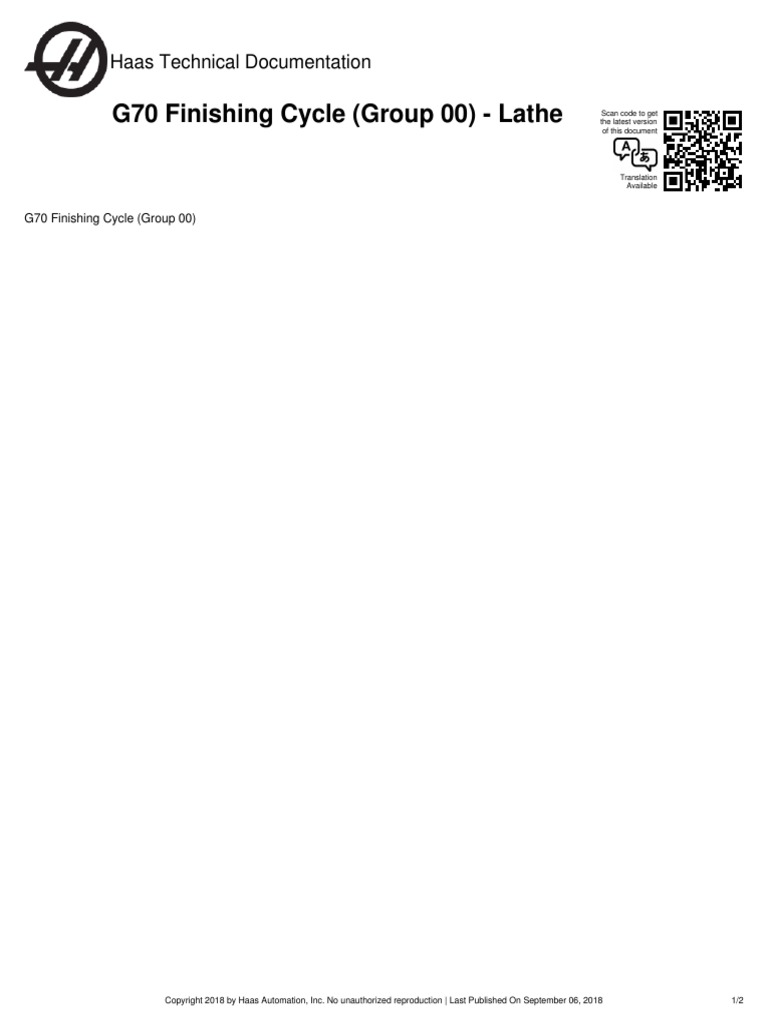 G70 Finishing Cycle (Group 00) - Lathe: Haas Technical Documentation ...