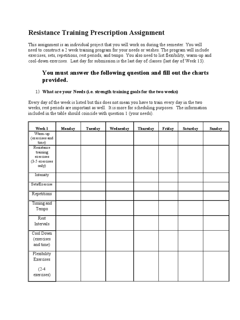 Resistance Training Prescription Assignment | PDF