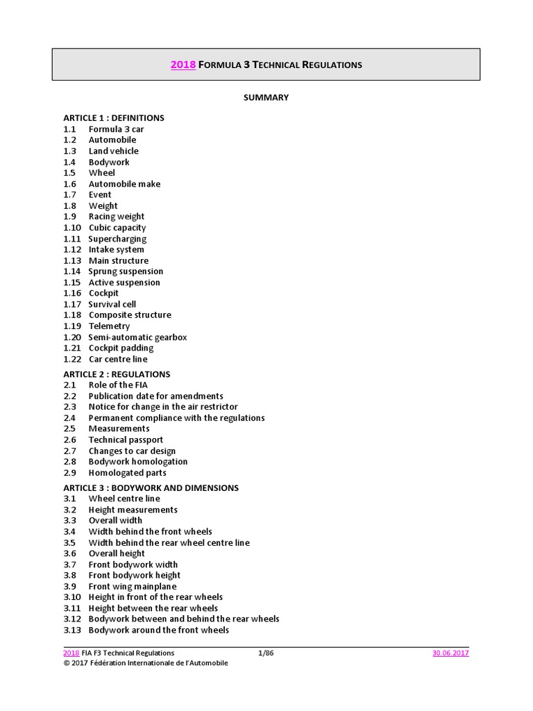 Appendix J 2019 - Article 275 - Fia f3 Regional Technical Regulations ...