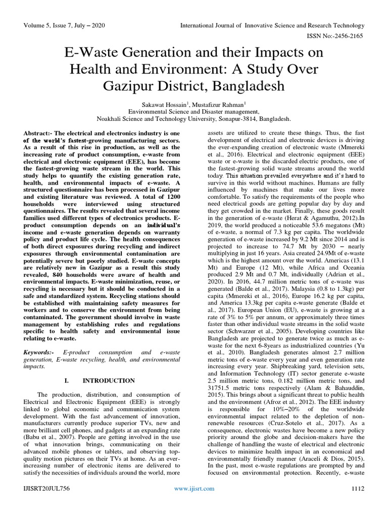 E-Waste Generation and Their Impacts On Health and Environment A Study ...
