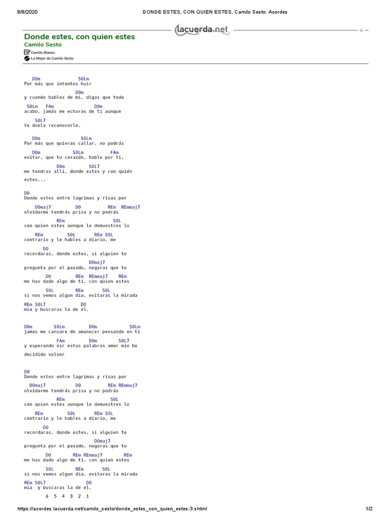 DONDE ESTES, CON QUIEN ESTES, Camilo Sesto - Acordes PDF | PDF