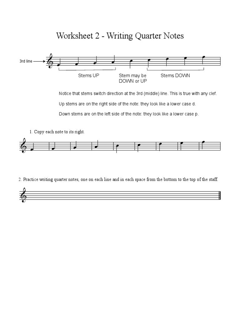 Worksheet 2 Writing Quarter Notes PDF | PDF