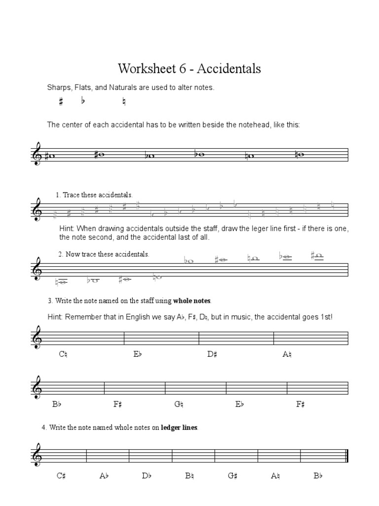 Worksheet 6 - Accidentals: # B N W # W # W B W B W N W N | PDF