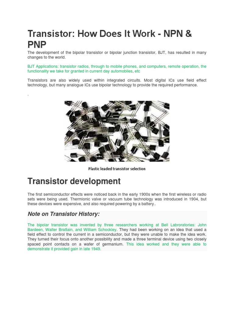 Transistor: How Does It Work - NPN & PNP | PDF | Bipolar Junction ...