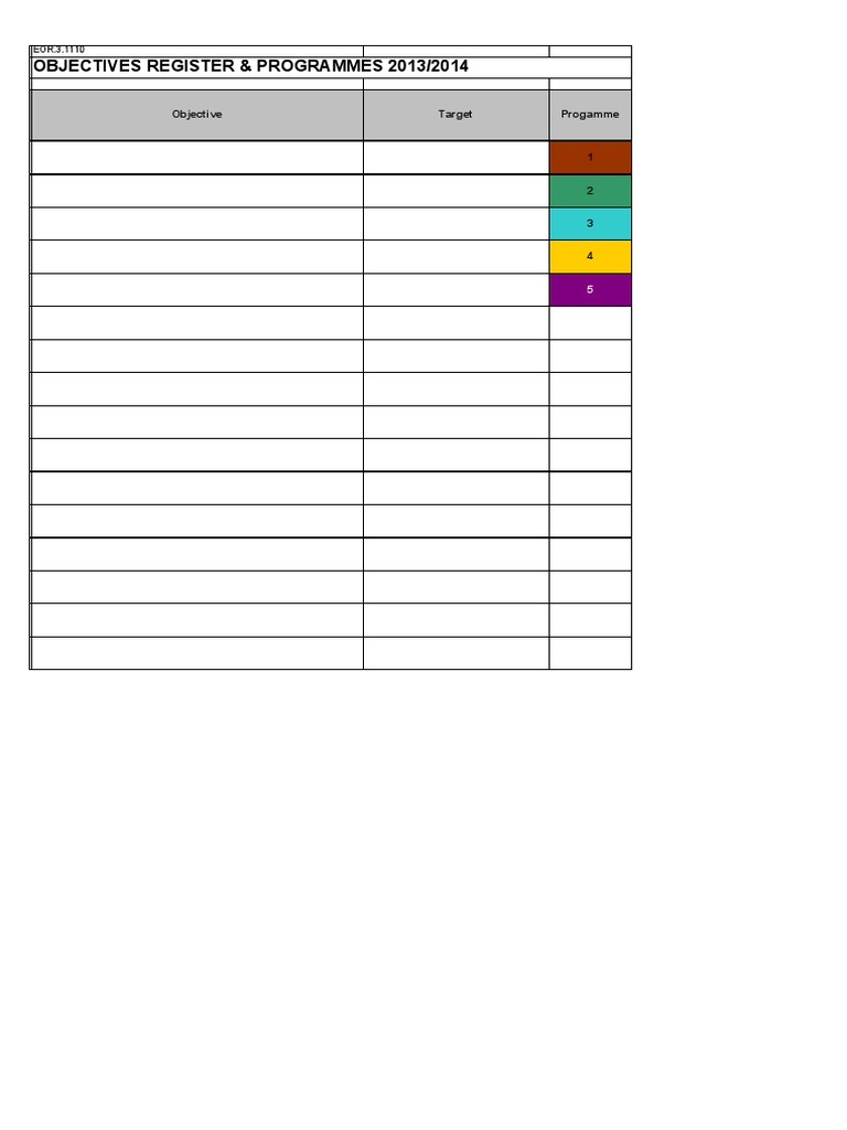 Quality, Health & Safety, Environmental Objectives Register ...