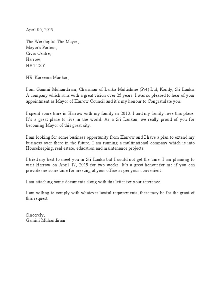 Request Letter For Mayor of Harrow | PDF