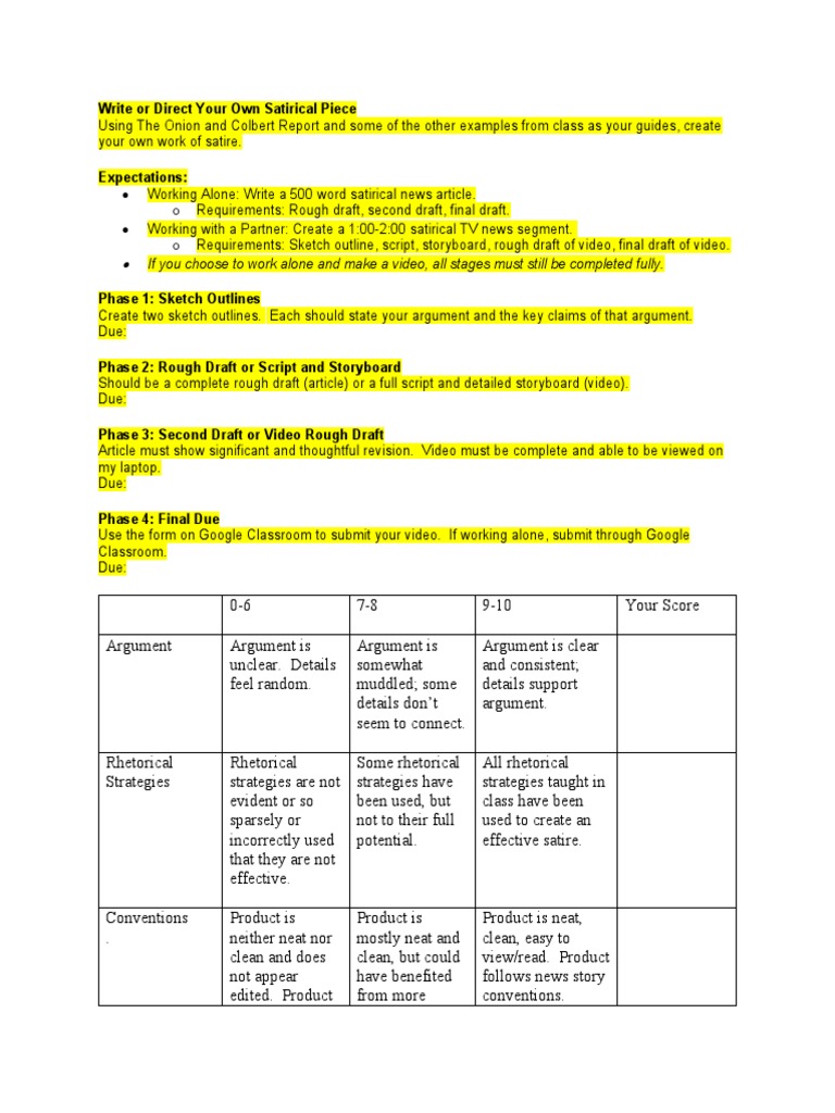 Write or Direct Your Own Satirical Piece | PDF | Satire | News