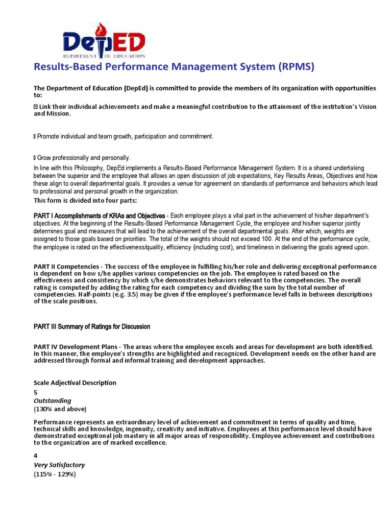 Results-Based Performance Management System (RPMS) : Outstanding | PDF ...