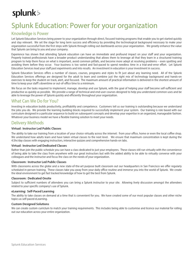 Splunk Education: Power For Your Organization | PDF | Competence (Human ...