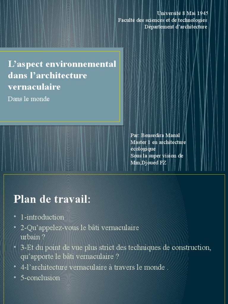 L'aspect Environnemental Dans L'architecture Vernaculaire | PDF | Génie du bâtiment | La nature