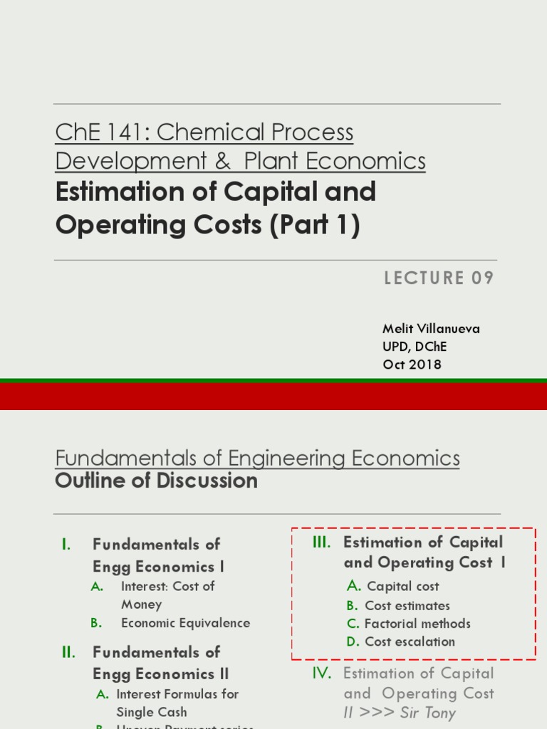 ChE 141 Lecture 9 - Estimation of Capital and Operating Costs Part 1 ...
