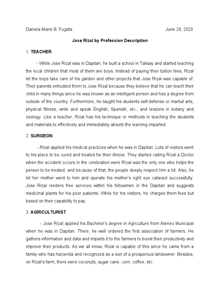 Jose Rizal by Profession Description | PDF | Teachers
