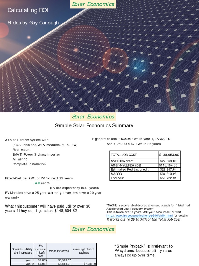 Example ROI Calculation | PDF | Solar Power | Photovoltaics