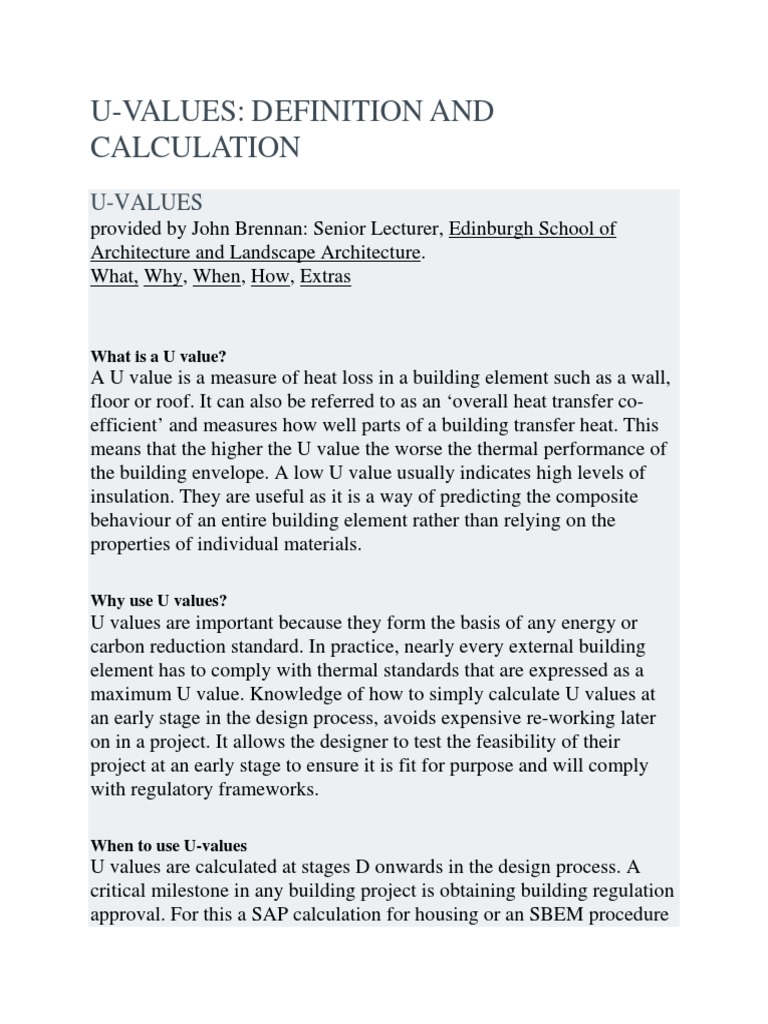 U-Values: Definition and Calculation | PDF | Building Technology | Building
