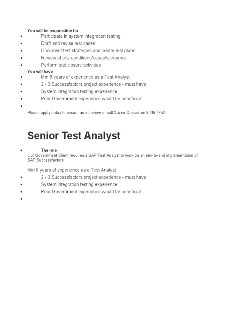 Senior SAP Test Analyst Needed | PDF | Computers