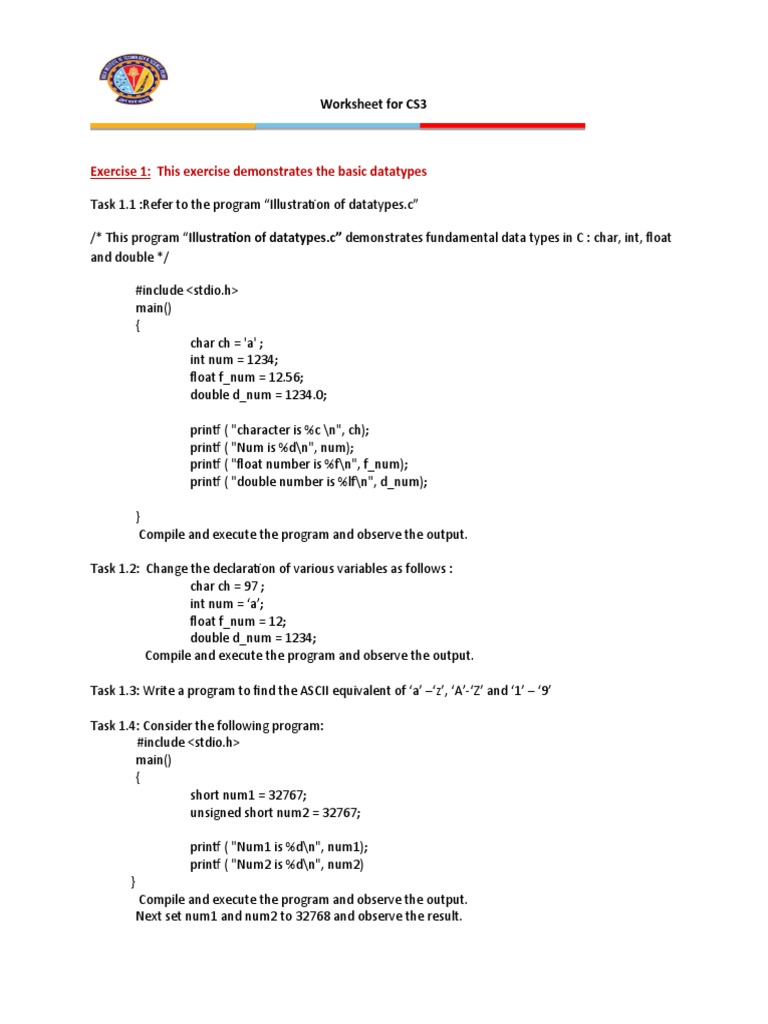 Worksheet For CS3 | PDF | Integer (Computer Science) | Theoretical Computer Science