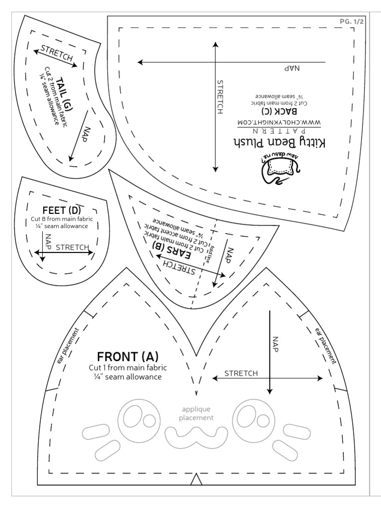 Kitty Bean Plush Sewing Pattern | PDF | Folk Art | Decorative Arts