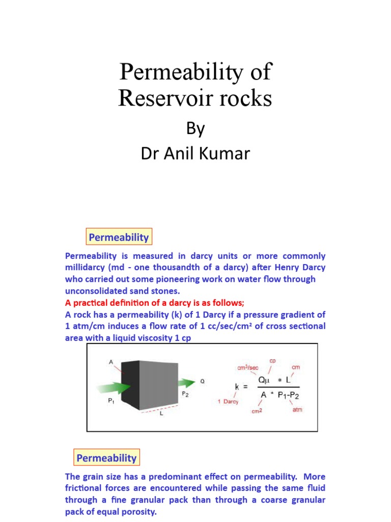 Permeability of Reservoir Rocks: by DR Anil Kumar | PDF | Permeability ...