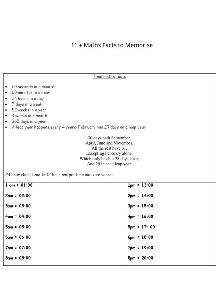 Mental Maths Facts | PDF | Triangle | Circle