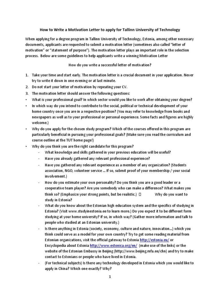 Taltech How To Write A Letter of Motivation | PDF | Estonia | Motivation