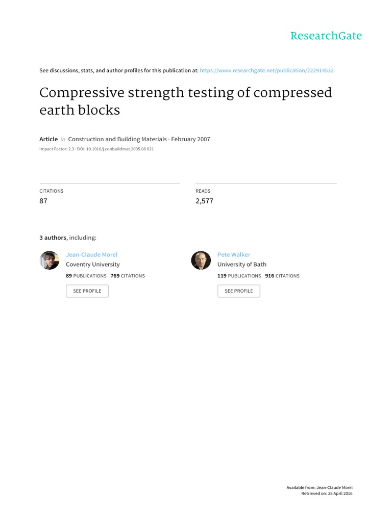 Compressive Strength Testing of Compressed Earth Blocks: Construction ...