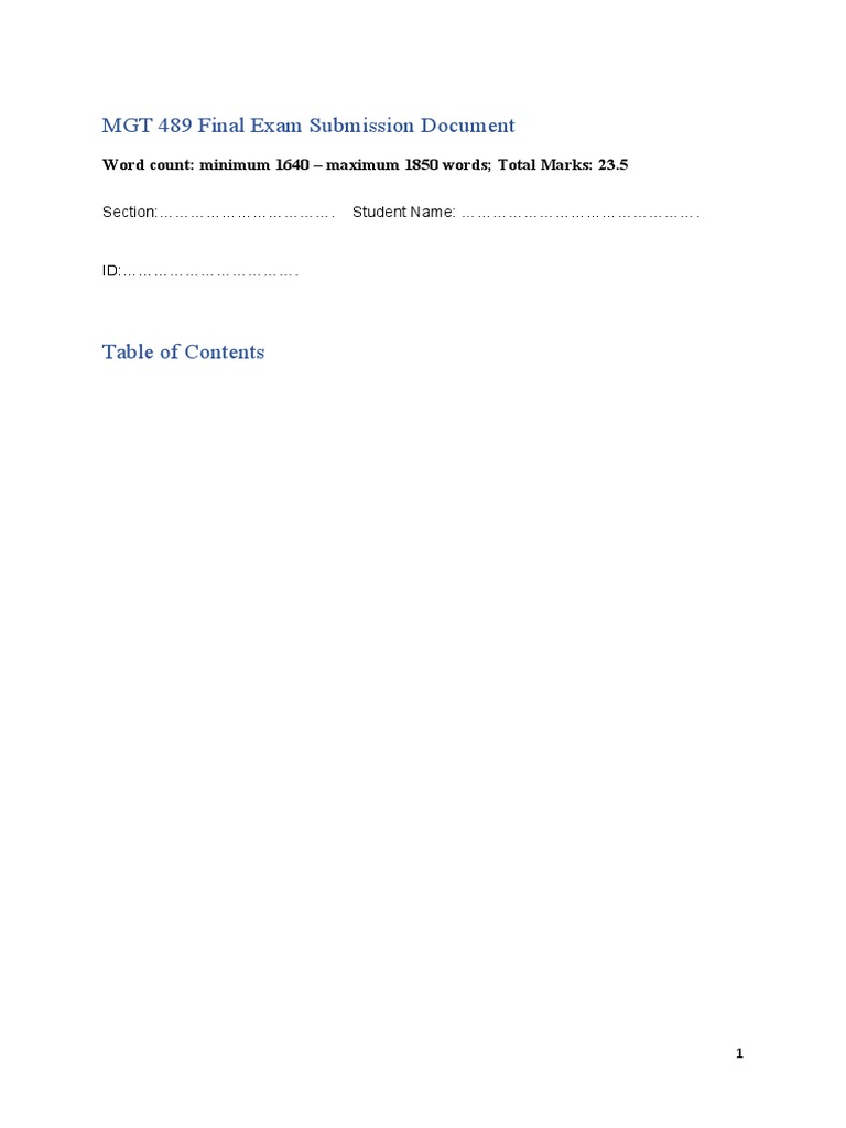 Final Exam - MGT489 - Submission - Document | PDF